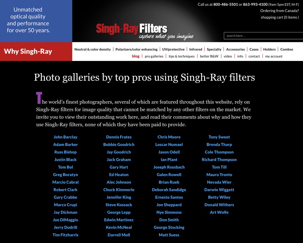 Added to Singh-Ray Filters list of top photographers